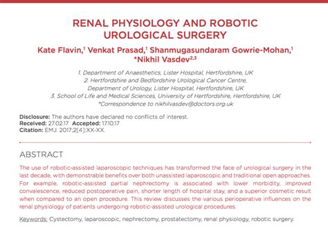 Pdf Renal Physiology And Robotic Urological Surgery