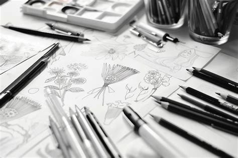 Premium Photo Drawing Elements Mock Up