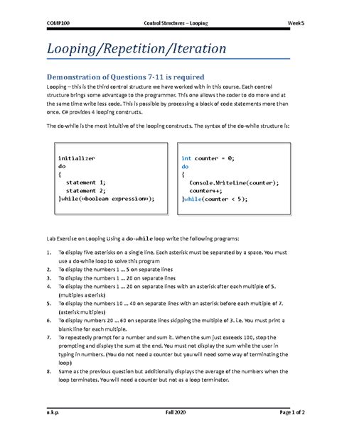 Wk06 Do While Loops Assignment Comp100 Control Structures Looping