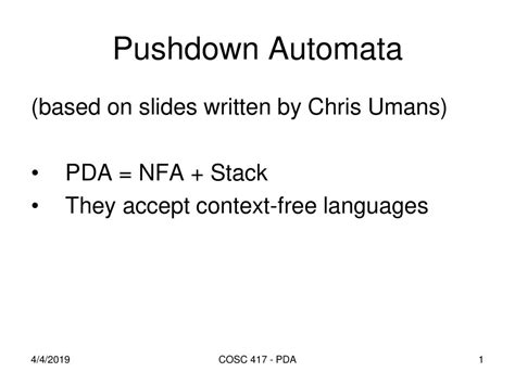 Pushdown Automata Based On Slides Written By Chris Umans Ppt Download