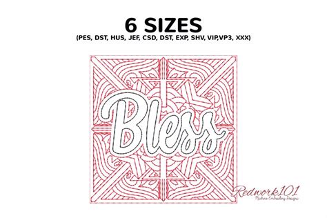 Bless Word Lineart Machine Embroidery Designs Redwork101