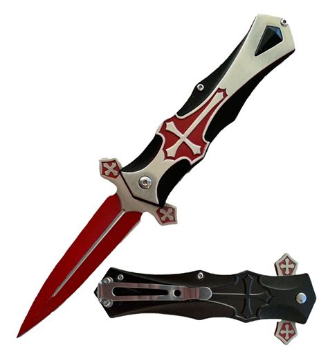 Crusader Cross Spring Assisted Pocket Knife Red 6k4 10 817br