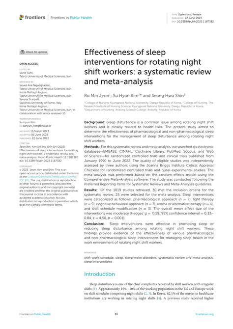Pdf Effectiveness Of Sleep Interventions For Rotating Night Shift Workers A Systematic Review