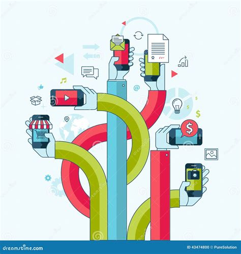 Flat Line Design Concept For Mobile Phone Apps And Stock Vector Illustration Of Communication