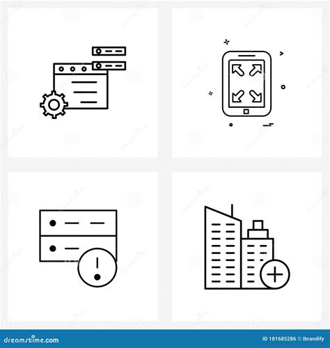 Simple Set Of 4 Line Icons Such As Website Setting Database Gear Screen Store Stock Vector