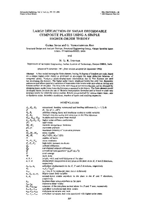 Pdf Large Deflection Of Shear Deformable Composite Plates Using A