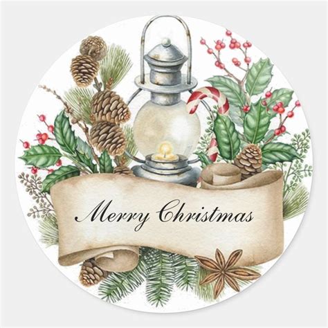 Decorative Christmas Wreth Classic Round Sticker Zazzle