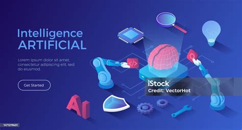 인공 지능 Ai 디지털 두뇌 인공 사고 과정 미래 기술 기계 학습 스마트 뇌 컴퓨터 신경망 아이소메트릭 랜딩 페이지 벡터 웹 배너입니다 인공지능에 대한 스톡 벡터 아트 및