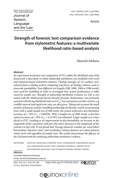 Pdf Strength Of Forensic Text Comparison Evidence From Stylometric
