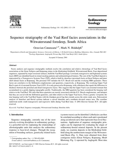 Sequence Stratigraphy Of The Vaal Reef Facies Associations In The Witwatersrand Foredeep South