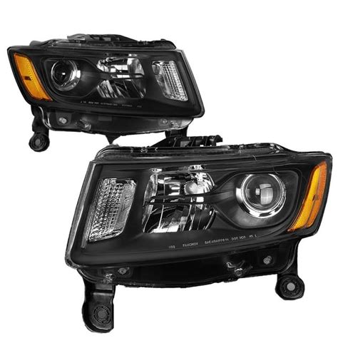 For 2014 2015 2016 Jeep Grand Cherokee Black Projector Pair Headlamps