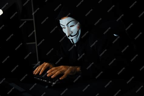 Premium Photo White Smiling Criminal Anonymous Mask Installing Virus