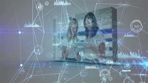 Animation Of Dots Connected With Dots Graphs Over Coworkers Clapping Talking And Using