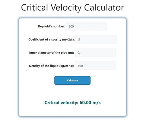 Critical Velocity Calculator Savvy Calculator
