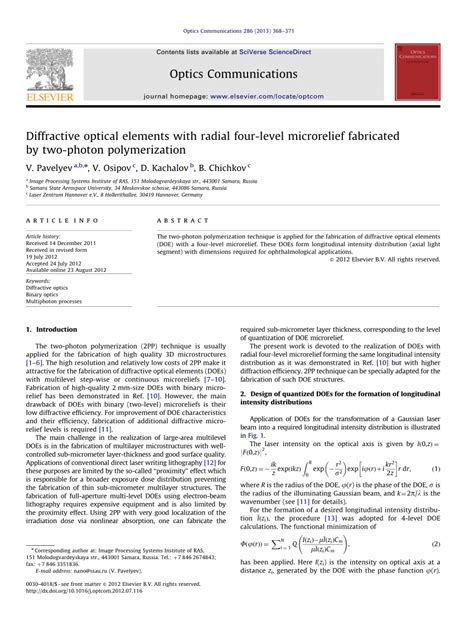 Pdf Diffractive Optical Elements With Radial Four Level Microrelief Fabricated By Two Photon