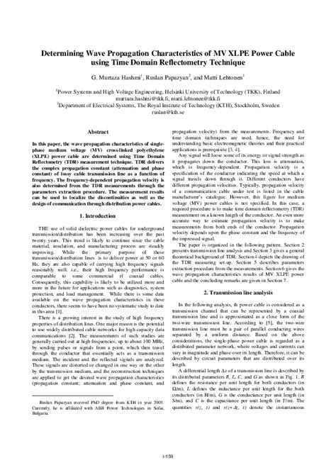 Pdf Determining Wave Propagation Characteristics Of Mv Xlpe Power Cable Using Time Domain