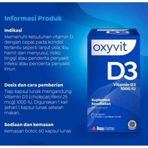 Jual Oxyvit D3 1 Botol Isi 60 Kapsul Lunak Vitamin D3 1000 Iu Ed