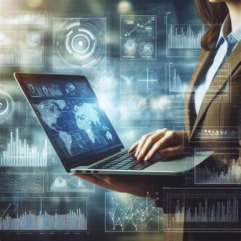 Trading Investing And Data Flow Concept With Businesswoman Using Laptop On Digital Wall