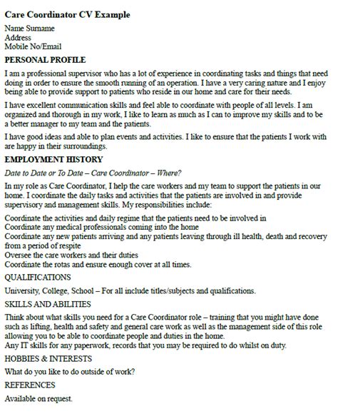 Care Coordinator Cv Example Uk