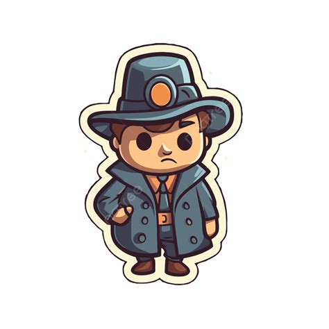 모자와 코트를 입은 캐릭터 클립 아트 벡터 고립 된 만화 탐정 배지와 스티커 디자인 상표 Png 일러스트 및 벡터 에 대한 무료 다운로드 Pngtree
