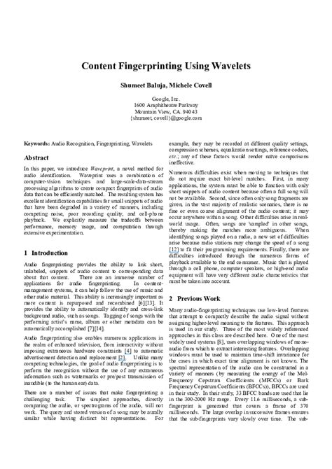 Pdf Content Fingerprinting Using Wavelets