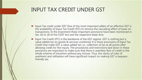 Gst Input Tax Credit Ppt Pptx