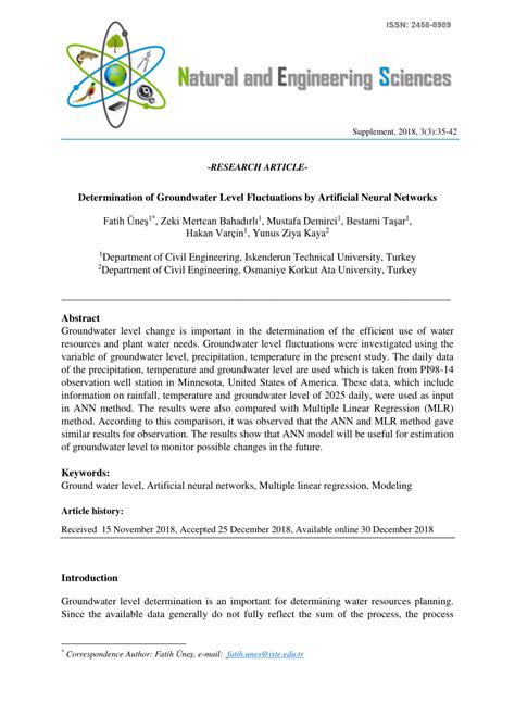 Pdf Determination Of Groundwater Level Fluctuations By Artificial Neural Networks
