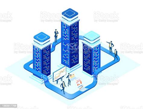 사람들은 서버룸에서 일합니다 Isometric 3d 비즈니스 개념 환경 기술 빅 데이터 컴퓨팅 인공 지능 개념 일러스트 Cpu에 대한 스톡 벡터 아트 및 기타 이미지