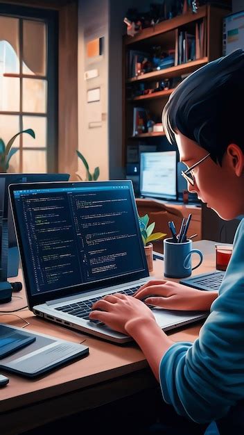 Teleworking Employee Writing Script Code Premium Ai Generated Image