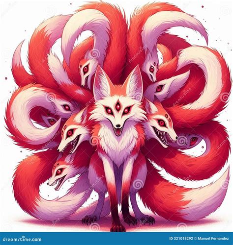 Nine Tailed Fox In Vibrant Fantasy Illustration Stock Illustration