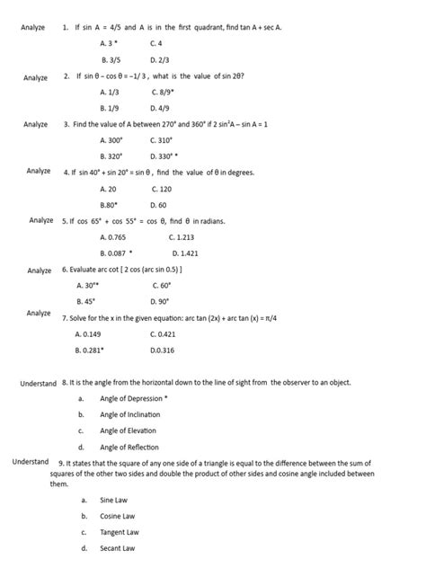 Trigonometry Questions Pdf Trigonometric Functions Mathematical