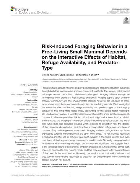 Pdf Risk Induced Foraging Behavior In A Free Living Small Mammal Depends On The Interactive