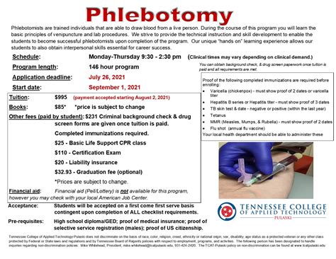 Phlebotomy Flyer Sept 2021 Tcat Pulaski