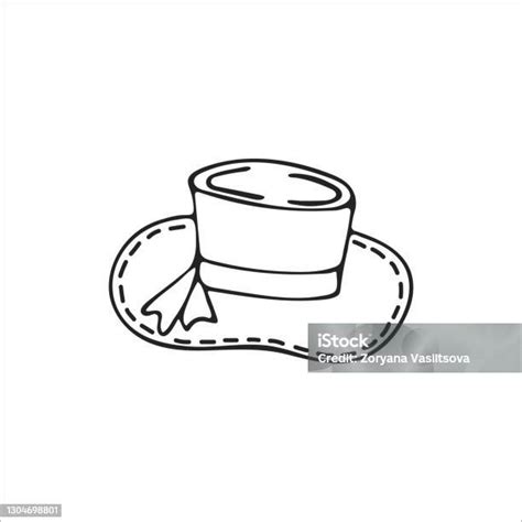 여성을위한 손으로 그린 여름 모자 단일 요소 그래픽 낙서 스케치 흰색으로 격리된 윤곽 선개 그리기 벡터 일러스트레이션 낙서 드로잉에 대한 스톡 벡터 아트 및 기타 이미지