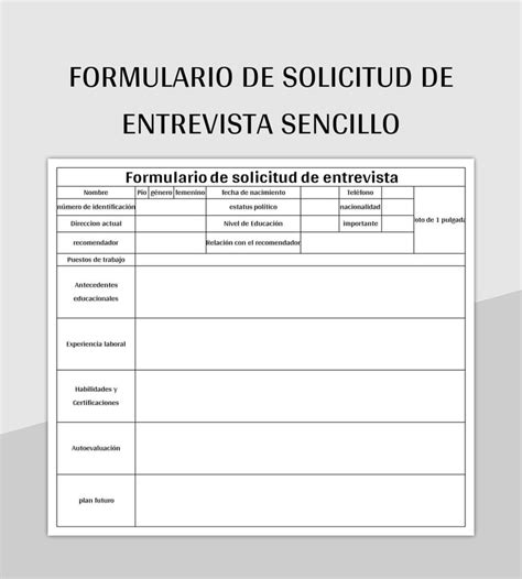 Plantilla De Excel Formulario De Solicitud De Entrevista Sencillo Y