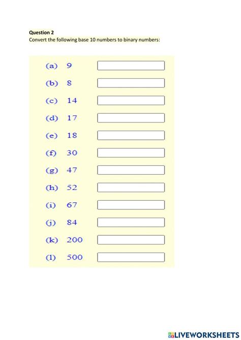 unit 1 section 1 binary numbers 2 worksheet live worksheets
