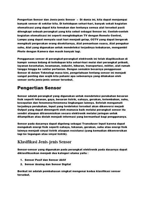Pengertian Sensor Dan Jenis Pdf