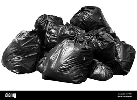 Bin Bag Garbage Bintrash Garbage Rubbish Plastic Bags Pile Isolated On Background White