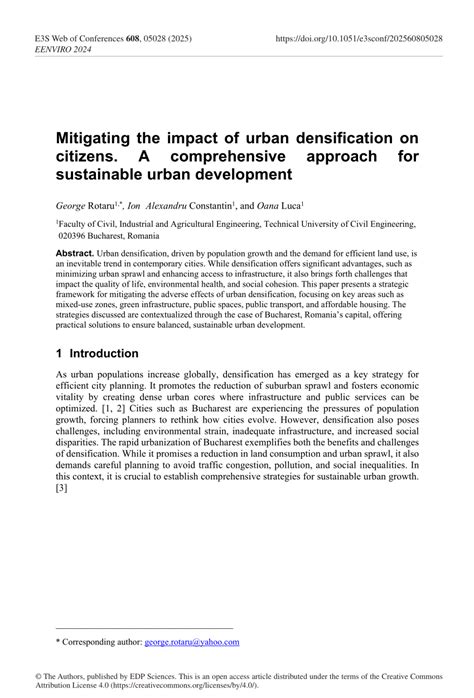 Pdf Mitigating The Impact Of Urban Densification On Citizens A Comprehensive Approach For
