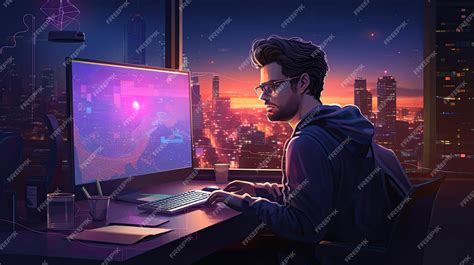 Premium Ai Image A Smart Male It Programmer Deeply Engrossed In Software Development Working