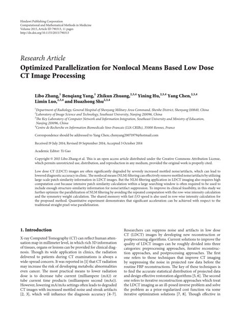 Pdf Optimized Parallelization For Nonlocal Means Based Low Dose Ct