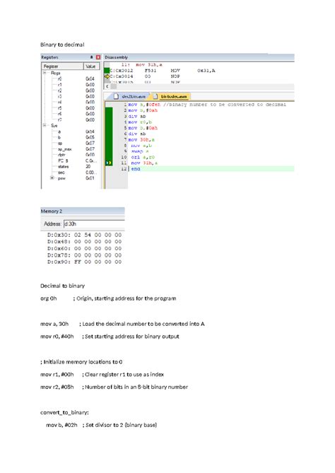 Binary To Decimal 8051 Binary To Decimal Decimal To Binary Org 0h Origin Starting Address