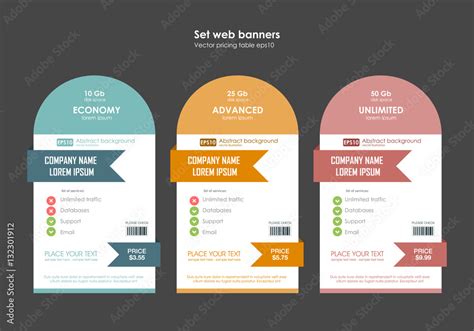 Set Tariffs Interface For The Site Ui Ux Vector Banner For Web App Pastel Pricing Table