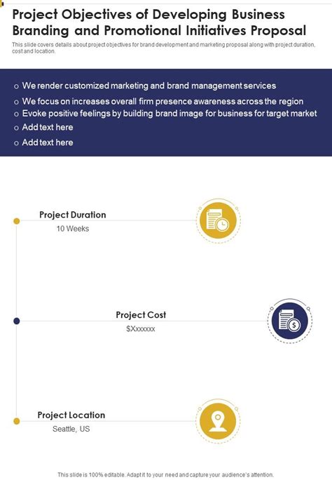 Project Objectives Of Developing Business Branding One Pager Sample