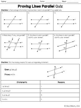 Proving Lines Parallel Quiz Editable By Olivia Rae TpT