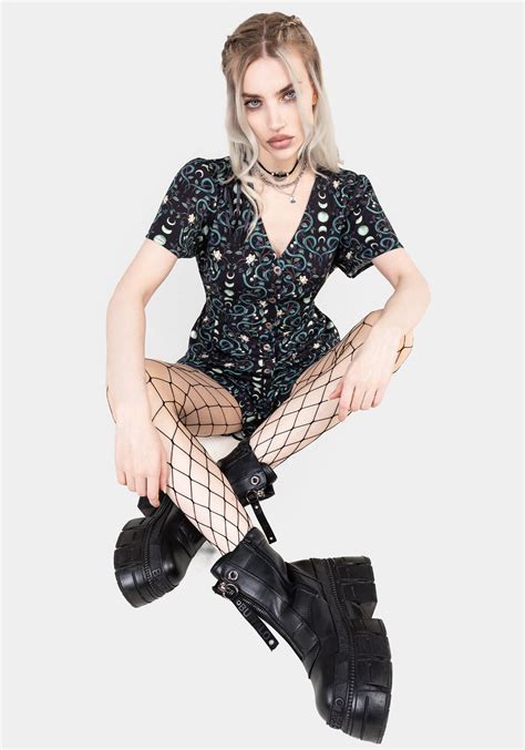 Disturbia Pythia Button Up Playsuit Playsuits