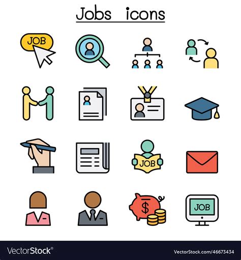 Job Color Line Icon Set Royalty Free Vector Image