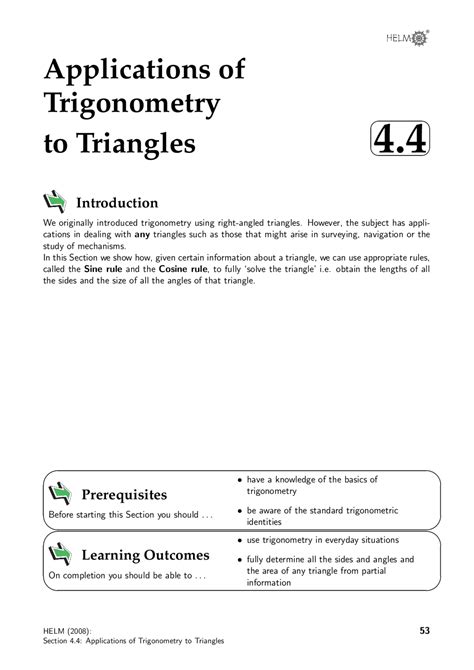 applications of trigonometry to triangles summaries trigonometry