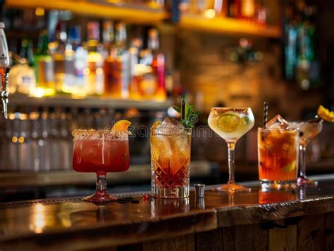 Cocktails At A Bar Celebrating Together On A Fun Weekend Stock