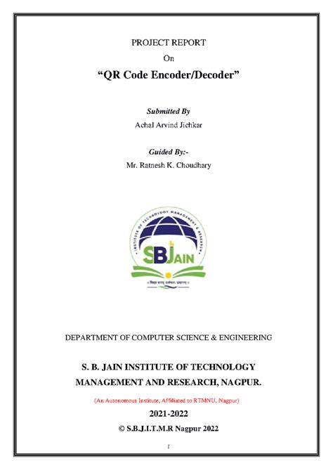 105 Project Report Python I Project Report On “qr Code Encoderdecoder” Submitted By Achal